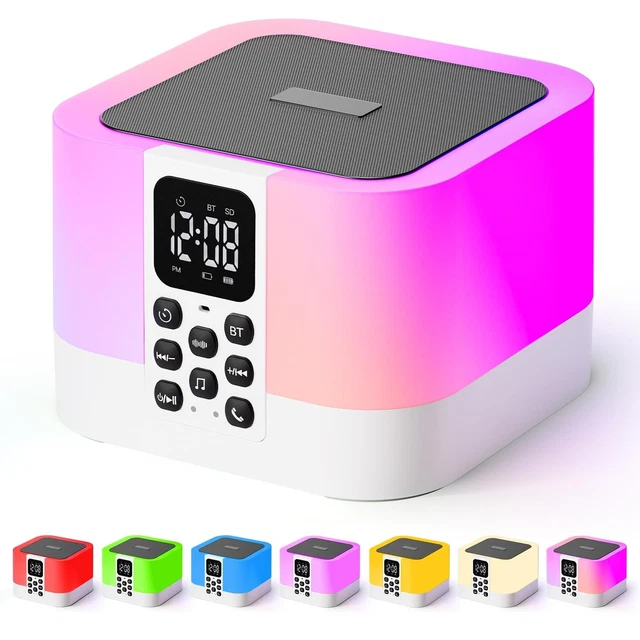 5 IN 1 Night Light Bluetooth Speaker, Touch Bedside Lamp with Alarm ...