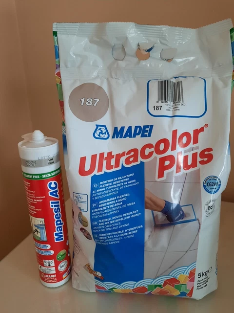 MAPEI ULTRA COLOUR Plus Grout 187 Lino 5Kg & Mapesil Ac Silicone 187 ...