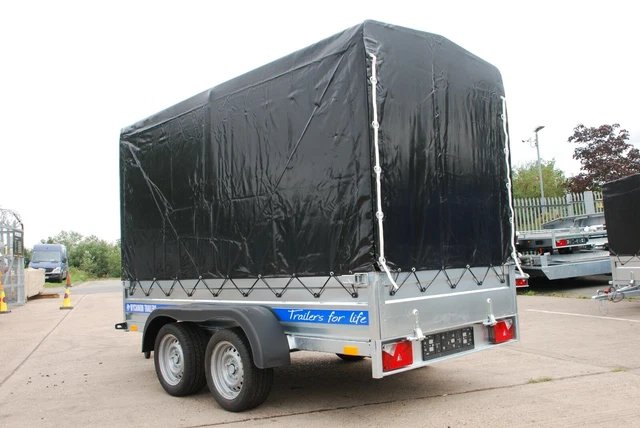 CAR TRAILER 8,7FT x 4ft TWIN AXLE AL-KO CANVAS COVER BOX TRAILER 750KG ...