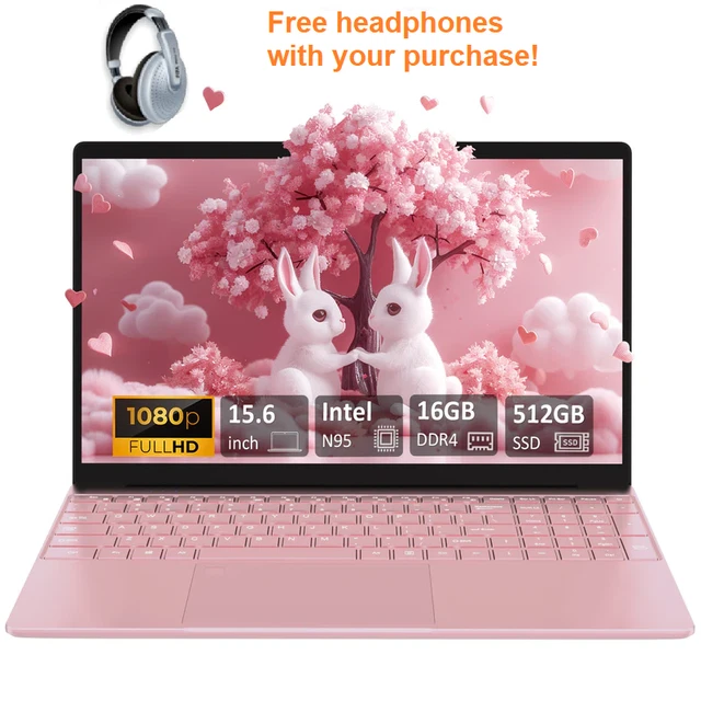 AUUSDA 15.6& PINK Intel N95/i3 16GB 512GB Win11/10/Linux/Android/Chrome ...