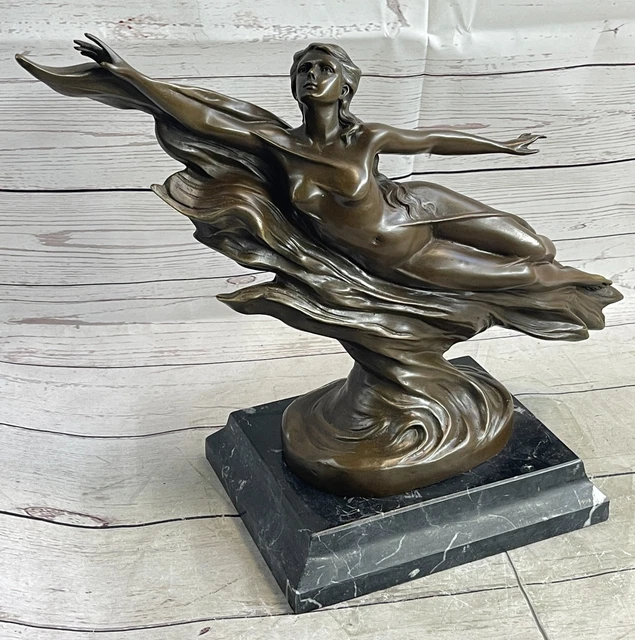 STATUA ARTE NINFA nuda art deco statuetta scultura bronzo fatta a mano ...