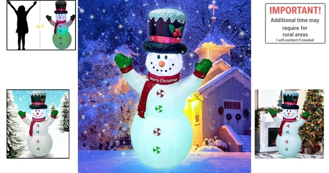CHARMING WATER-RESISTANT 4FT Snowman Inflatable with LED Lights for ...