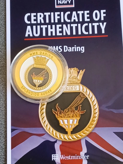 ROYAL NAVY MEMORABILIA Collectable Gold Spoof Challenge Coin HMS DARING ...