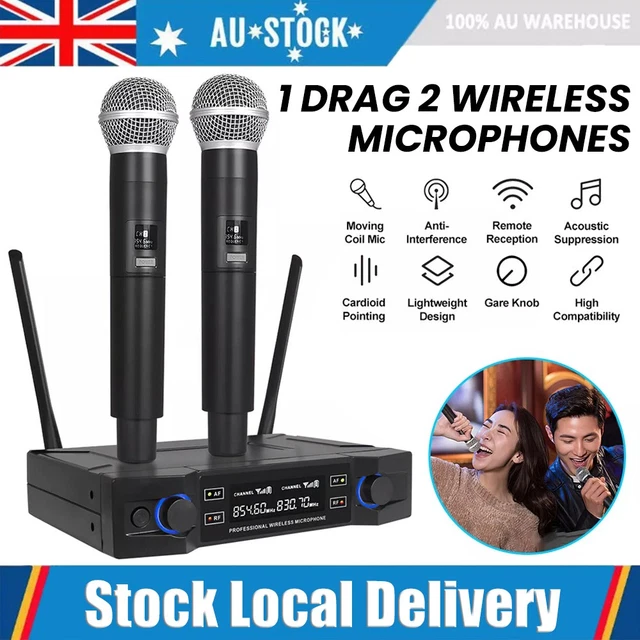 PROFESSIONAL 2 CHANNEL UHF Wireless Dual Microphone Cordless Handheld ...