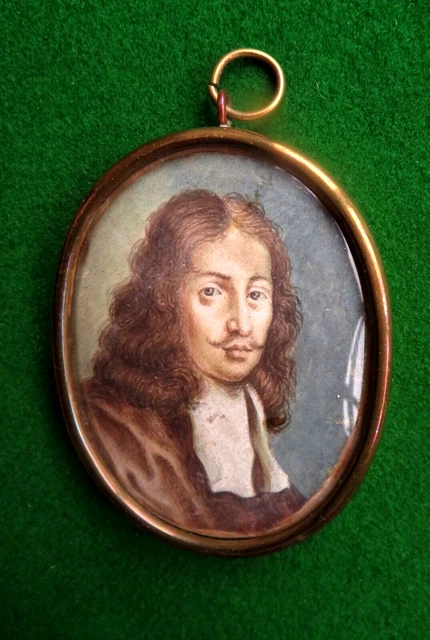 ANTIQUE 19THC PORTRAIT Miniature Of A 17Thc Gentleman- Gilt Oval Frame ...
