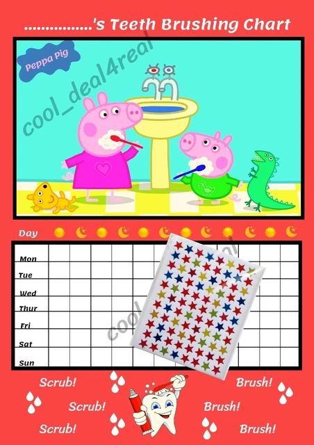PEPPA PIG GEORGE Kids Children 6 Weeks Teeth Brushing A4 Reward Chart ...