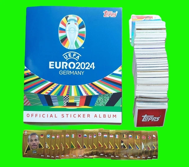 TOPPS UEFA EURO 2024 - complete set - 21 gold stickers + blank album ...
