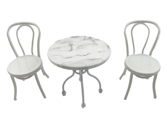 MAISON DE POUPÉES Marbre Blanc Bistro Ensemble Table Miniature Meubles Jardin 1 EUR 35,21 ...