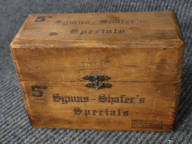 ANTIQUE SYMNS-SHAFER'S SPECIALS Wood Latch Top Cigar Box Pennsylvania ...