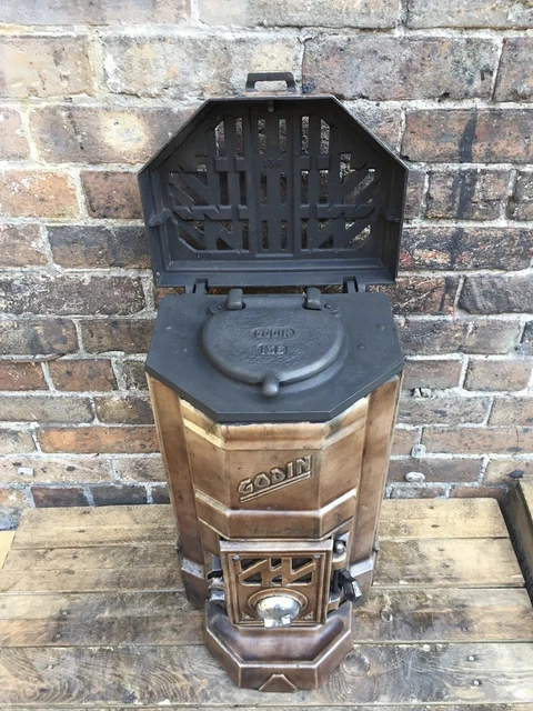 VINTAGE FRENCH GODIN 136 Multi Fuel Cast Iron Enamel Stove, Coal, Wood ...