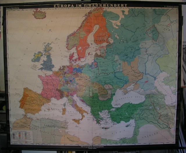 SCHOOL WALL MAP beautiful old wall map Poland-Lithuania Europe 17th ...