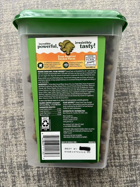GREENIES FELINE ADULT Dental Cat Treats, Oven Roasted Chicken Flavor ...