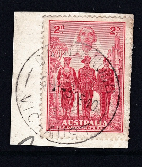 1940 AUSTRALIAN ARMED FORCES 2d PRE-DECIMAL STAMP CDS -3SE40 DANDENONG ...