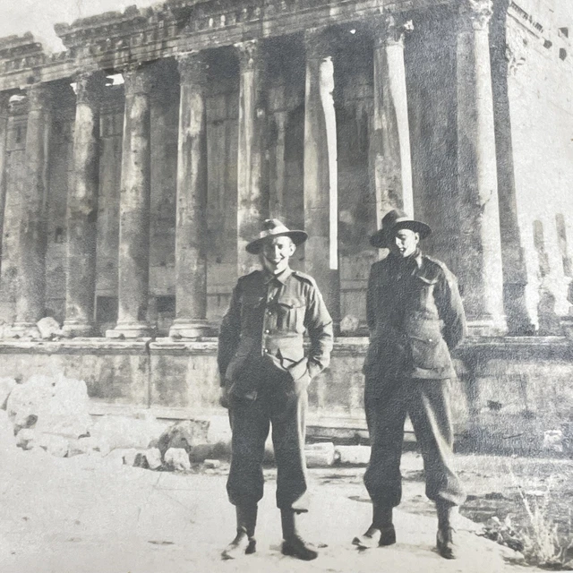 ORIGINAL PHOTO POSTCARD Portrait WAR AIF ANZAC WW2 Soldiers Baalbek ...