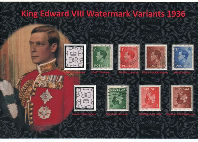 KING EDWARD VIII Beautiful Display Of 1936 Watermark Variants Vfu#7 £7. ...