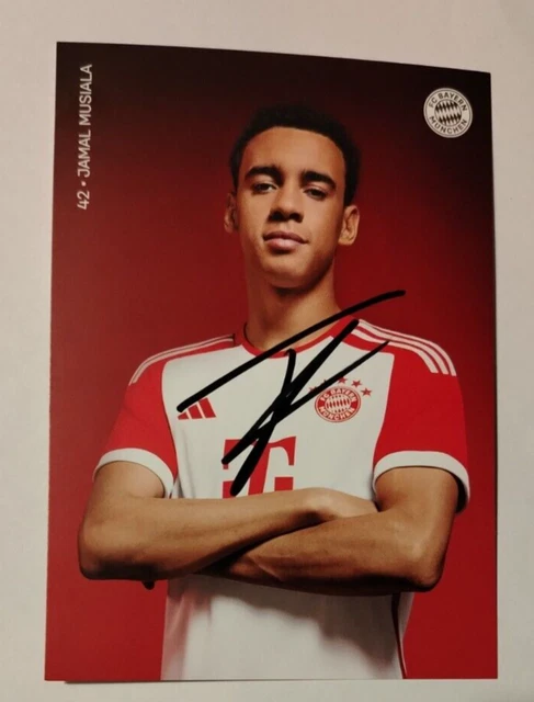 AUTOGRAFO JAMAL MUSIALA Signed Ak Match Win Bundesliga Postcard Bayern ...