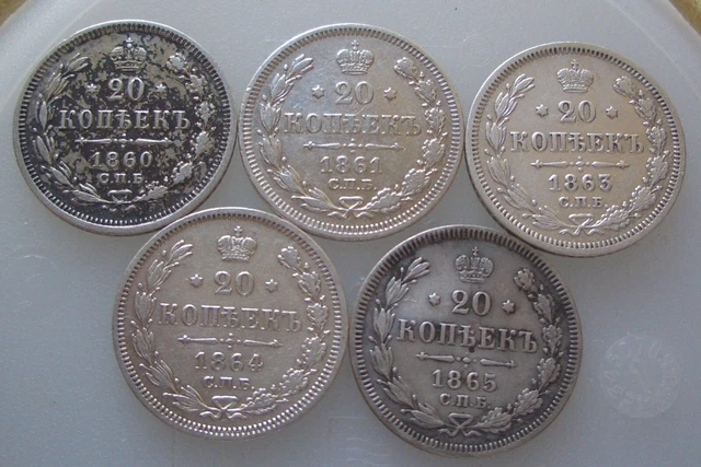 RUSSLAND RUSSIA 5 silver coins 20 kop. 1860 - 1865 EUR 100,00 - PicClick DE