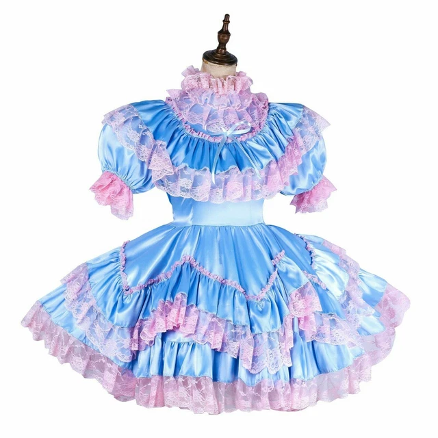 FRENCH MAID SISSY girl Lockable Satin Dress cosplay costume Tailor-made ...