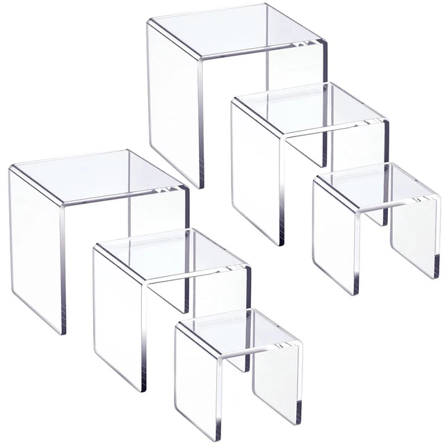 CLEAR ACRYLIC DISPLAY Risers 2 Sets, 3-Tier Risers Stands Showcase $27. ...