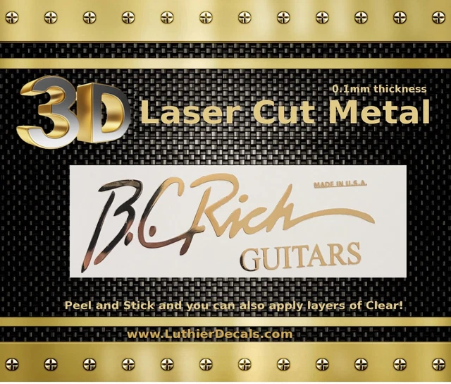 BC RICH GUITAR Decal 3D Metal Chrome headstock Restorations decal ...