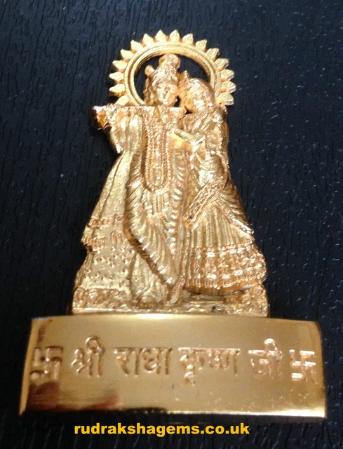 LORD KRISHNA & Radha Doré Métal Mini Statue Hindou Pooja Temple Main ...