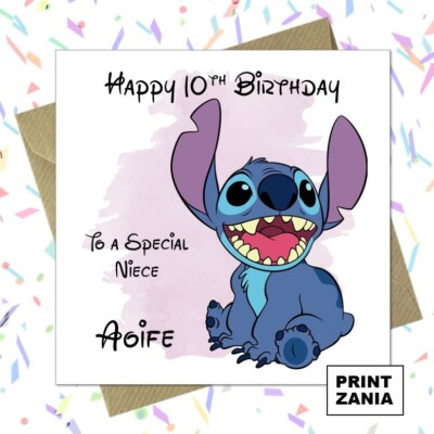 PERSONALISED BIRTHDAY CARD Lilo and Stitch any name age relation Girls ...