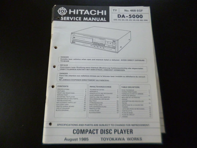 ORIGINAL SERVICE MANUAL Schaltplan Hitachi DA-04 05 EUR 11,90 - PicClick DE
