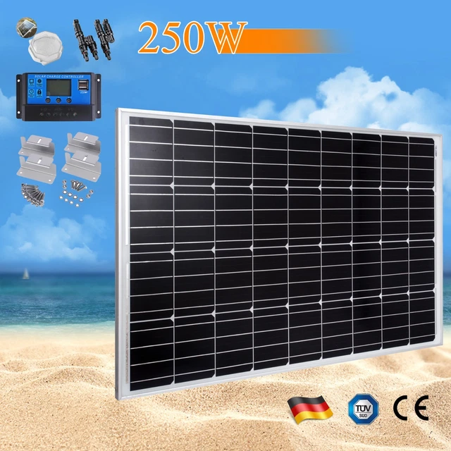 250 WATT SOLAR Panel Kit 250W 30A 12V USB Battery Charger Camping ...