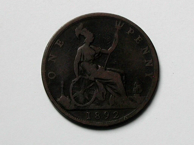 1892 UK (BRITISH) Victoria Coin - One Penny (1d) - brown $9.93 ...