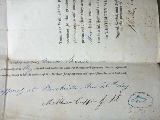 1844 ANTIQUE DEED~ENOS/HANNAH BEALL beale DAVID BAILEY stuben in ...