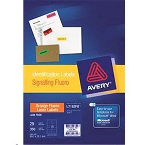 AVERY LABELS YELLOW 14 Up 25 Sheets 99.1X38.1Mm Fluoro L7163-25Ylw ...