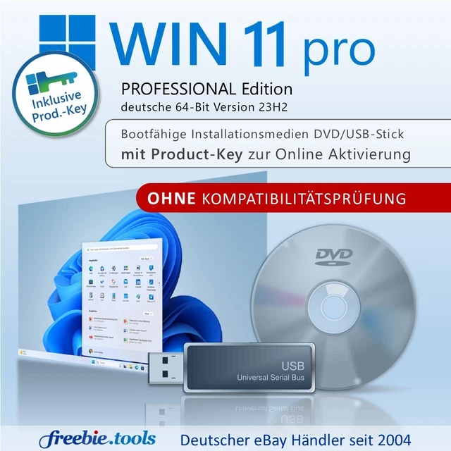 WINDOWS 11 PROFESSIONAL | mit Boot-Medium DVD/USB-Stick + Prod.-Key ...