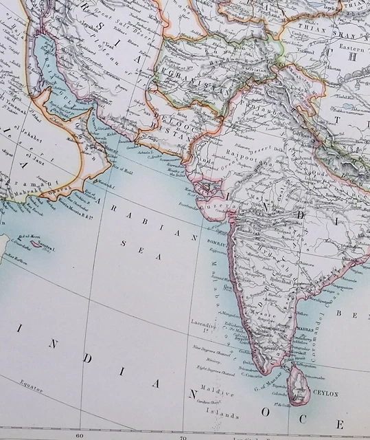 1897 ANCIEN CARTE Asie Inde Chinois Empire Arabie Perse Afghanistan ...