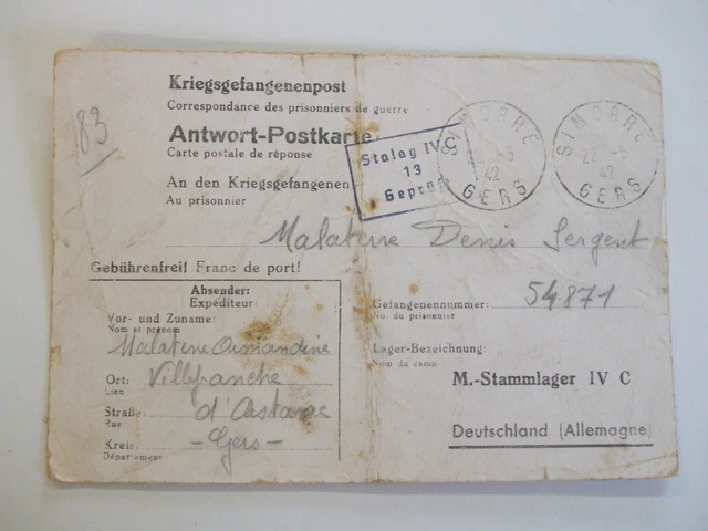 LETTRE PRISONNIER DE guerre, STALAG IVc 13, 22/5/1942, KGpost CP ...