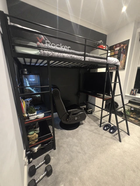 X ROCKER FORTRESS GAMING HIGH SLEEPER BED WITH SHELVES & DESK £99.00 ...