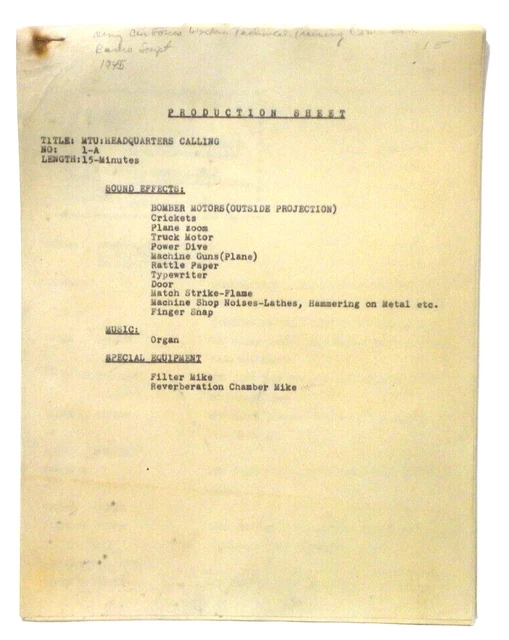 VINTAGE RADIO SCRIPT "Headquarters Calling" Army Air Force Public ...