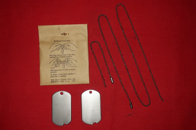 ORIGINAL WW2 US Army Dog Tag Chains Dated 1944 With Reproduction Dog ...