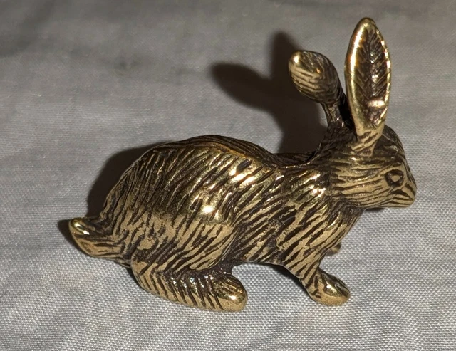 ANTIQUE RABBIT SOLID Brass Old Gold Lustre Vintage Ornament Miniature ...