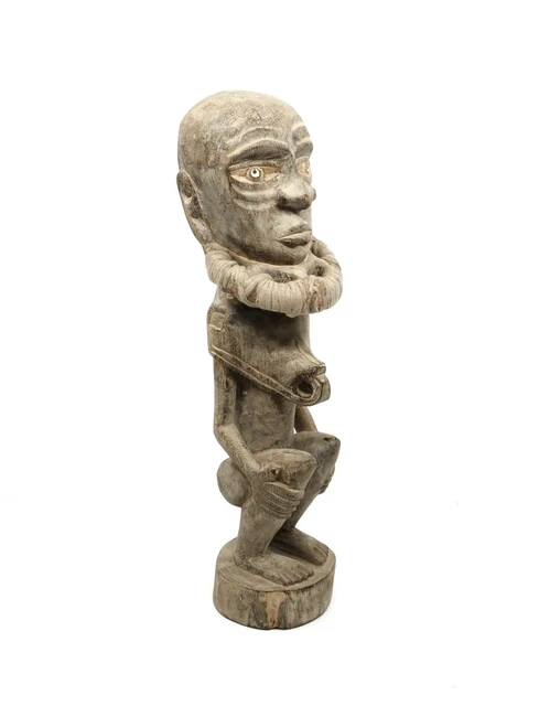 LARGE AFRICAN TRIBAL Art Carved Wooden Male Figure Statue Bakongo Congo ...