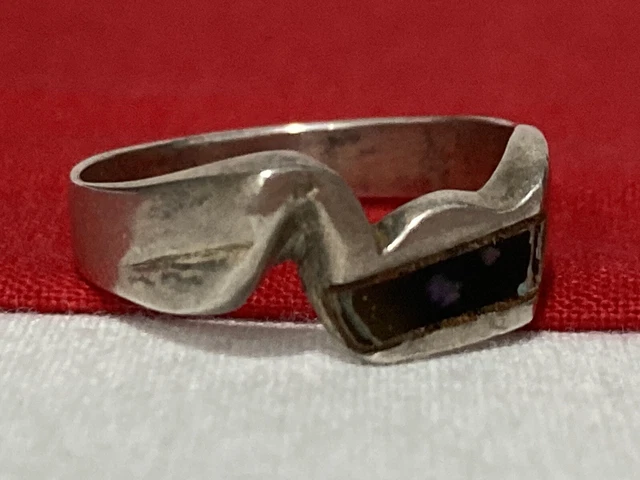 VINTAGE MEXICO MVC 925 Sterling Silver Modernist Abalone SIGNED RING ...