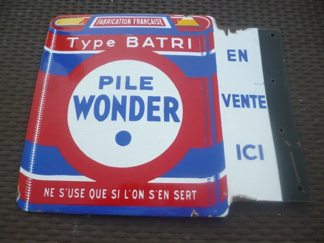 PLAQUE ÉMAILLÉE PILE WONDER années 50 - 48,5cm x 40cm EUR 249,00 ...