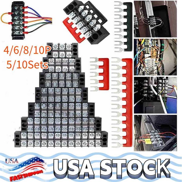 DUAL ROW 600V 15A Screw Terminal Block Terminal Barrier Strip 4/6/8/10 ...