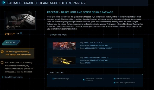 STAR CITIZEN ORIGINAL exclusive Drake Cutlass + Dragonfly Gamepackage ...
