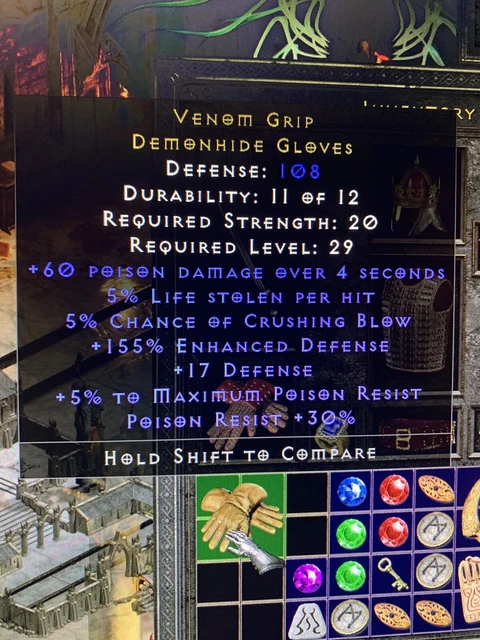 DIABLO 2: RESURRECTED VENOMGRIP GLOVES Softcore D2R Items PC NA £4.04 ...