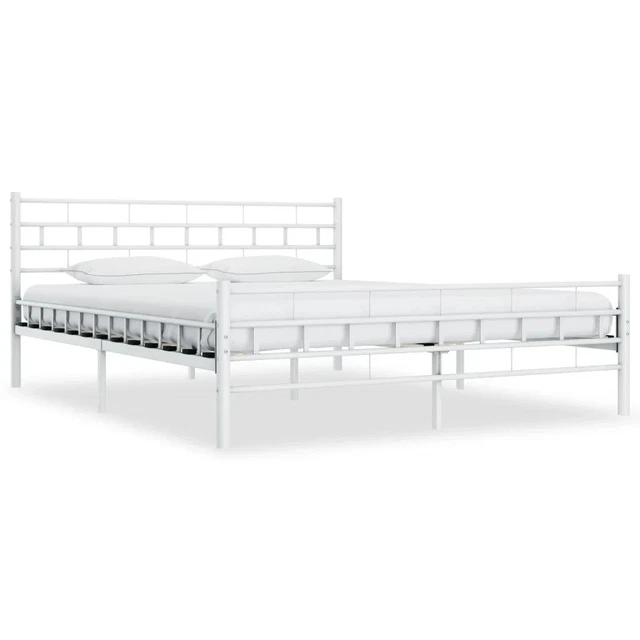 WHITE STEEL BED Frame 160x200 cm with Plywood Slats for Elegant Bedroom ...