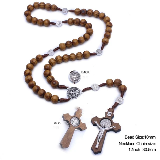 WOOD RELIGIOUS NECKLACE Catholic Crucifix Cross Christian Holy With ...
