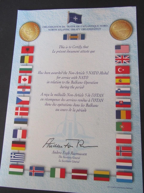 GENUINE NATO MEDAL Certificate - Former Yugoslavia And Ex Yugoslavie ...