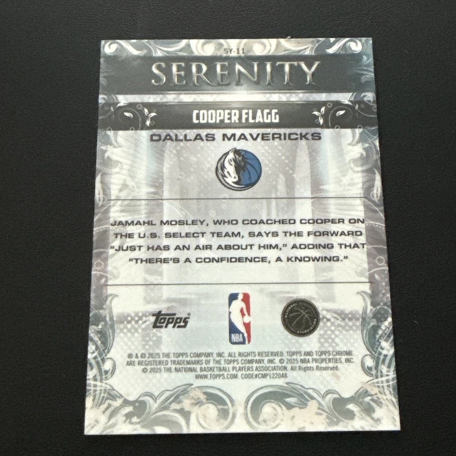 2025-26 TOPPS CHROME Cooper Flagg Serenity Insert Rookie Card $13.88 ...