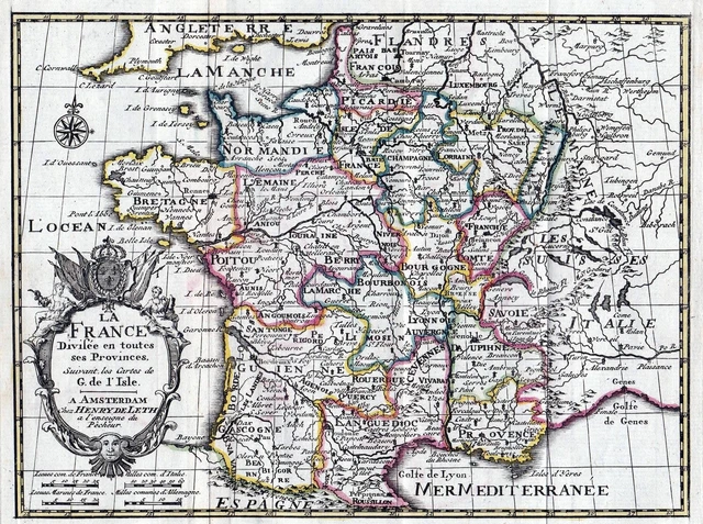 FRANCE CARTE MAP De Leth Gravure Kupferstich Engraving 1740 EUR 62,02 ...