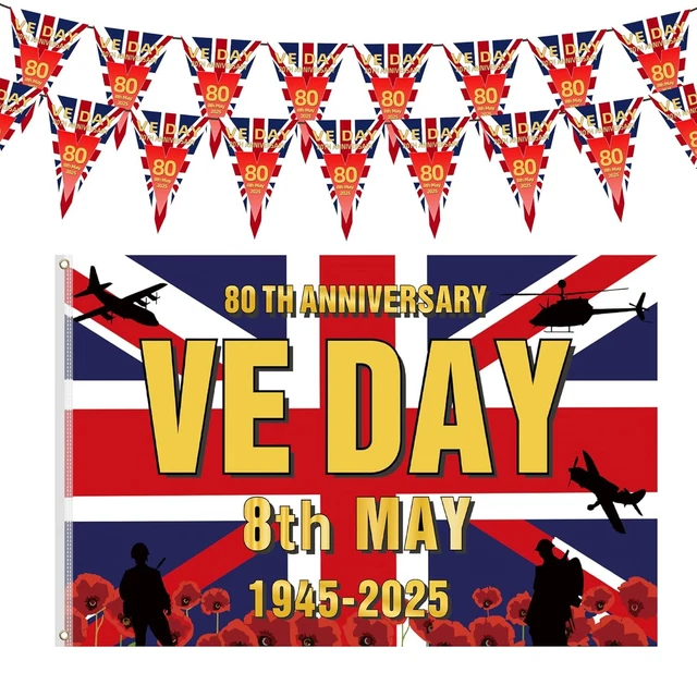 VE DAY 80TH Anniversary Flag 2025 VE Day 80th Anniversary Decorations ...